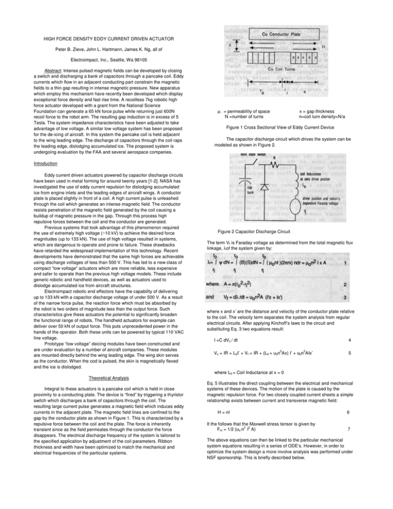 High Force Density Eddy Current Driven Actuator