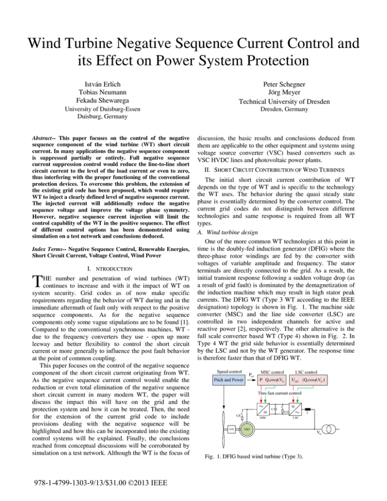 Wind Turbine Negative Sequence Current Control And Its Effect On