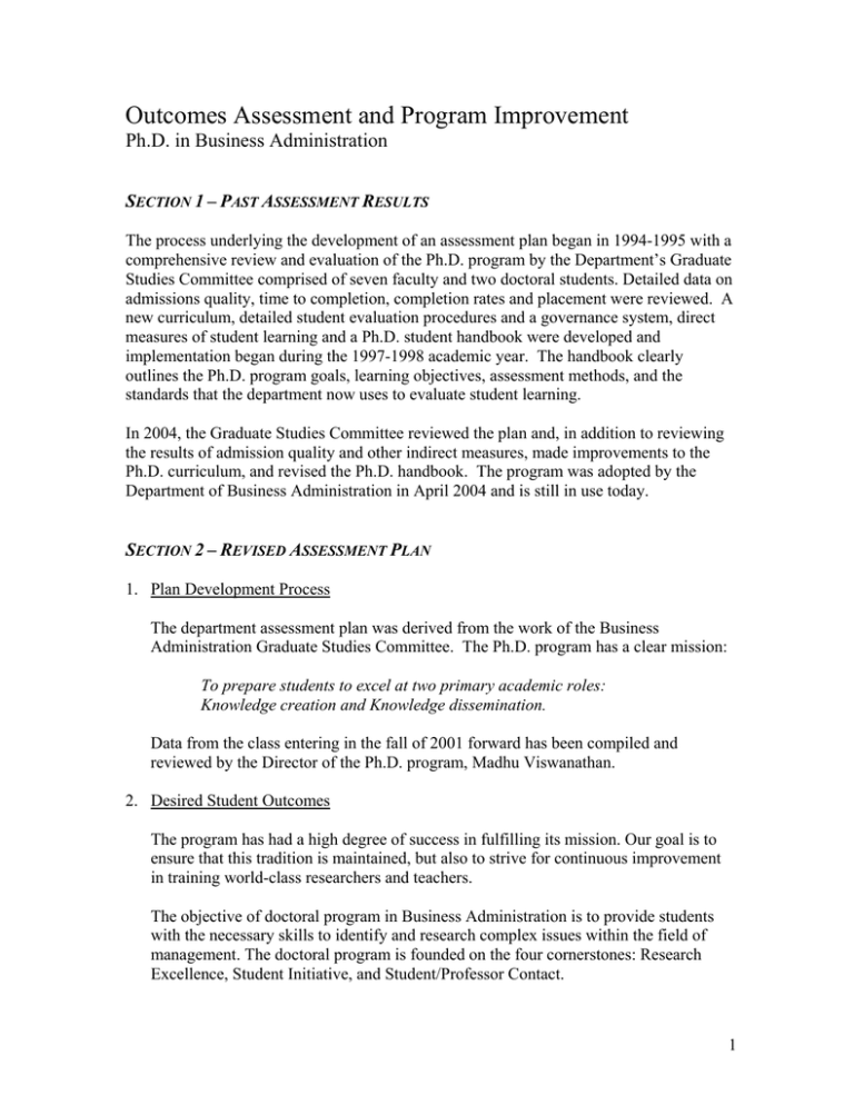 Outcomes Assessment and Program Improvement