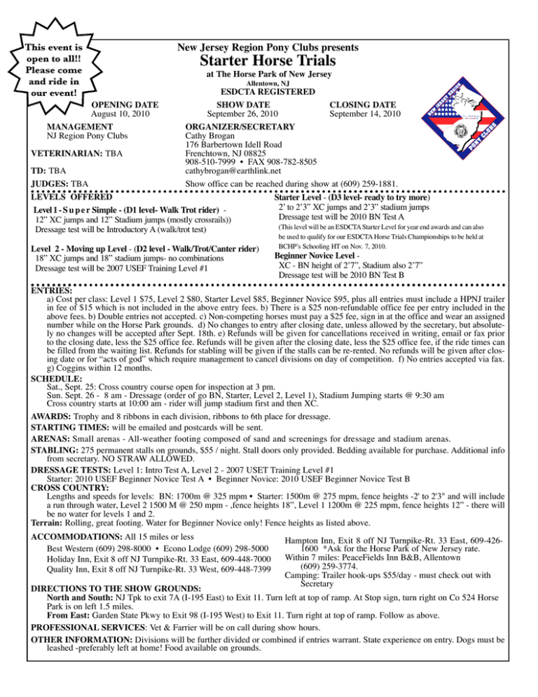 NJ Region Starter Horse New Copy