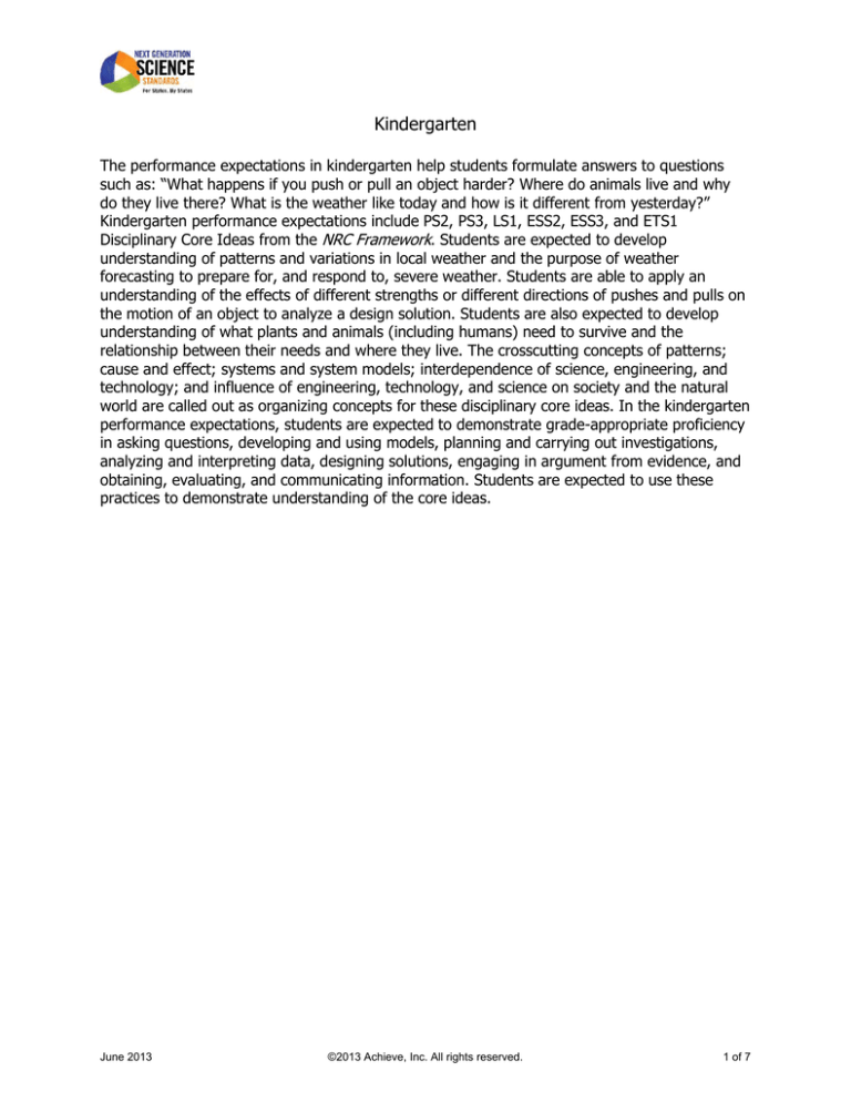 Kindergarten Next Generation Science Standards