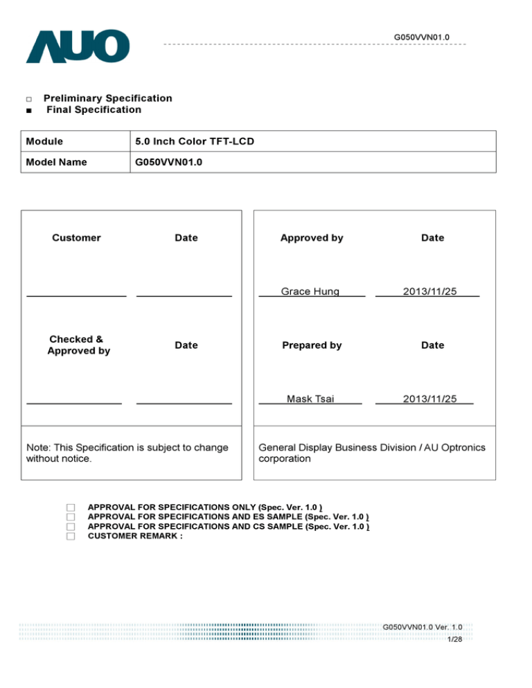 Preliminary Specification Final Specification