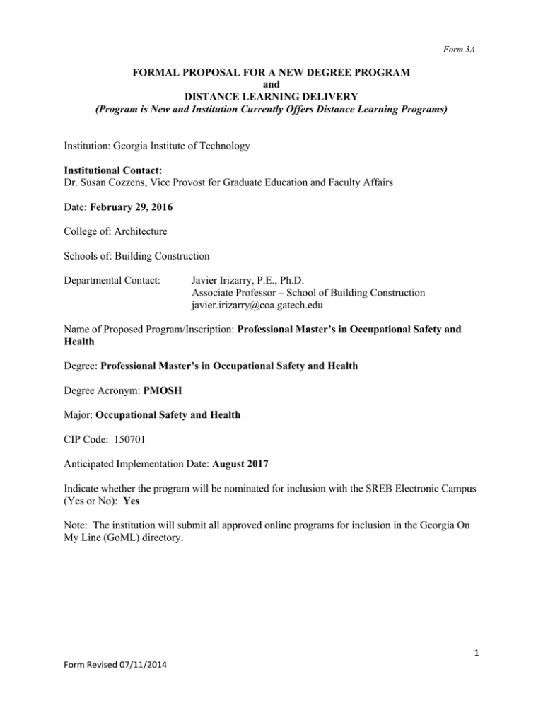 FORMAL PROPOSAL FOR A NEW DEGREE PROGRAM and