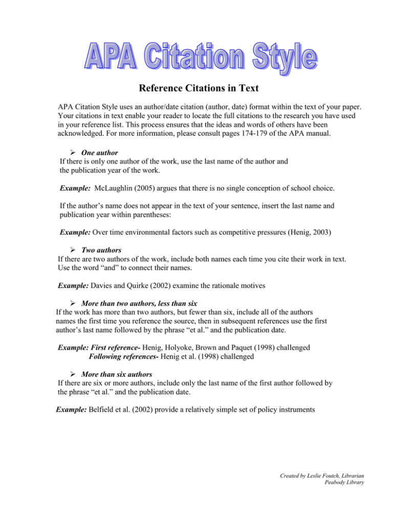 Reference Citations In Text