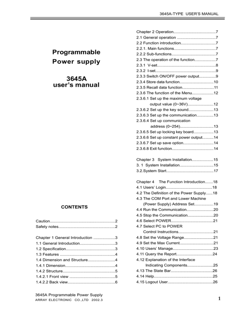 Programmable Power supply 3645A user`s manual