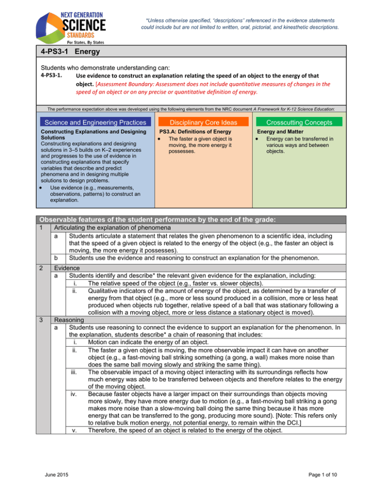 4-PS3-1 Energy - Next Generation Science Standards