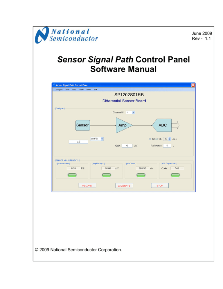 Sensor Signal Path Control Panel Software