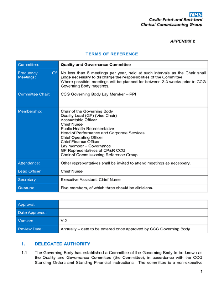 TERMS OF REFERENCE 1. DELEGATED AUTHORITY