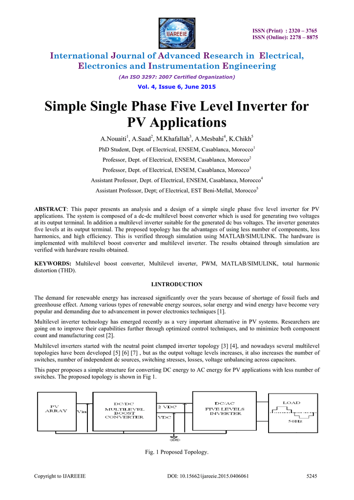 Simple Single Phase Five Level Inverter for PV