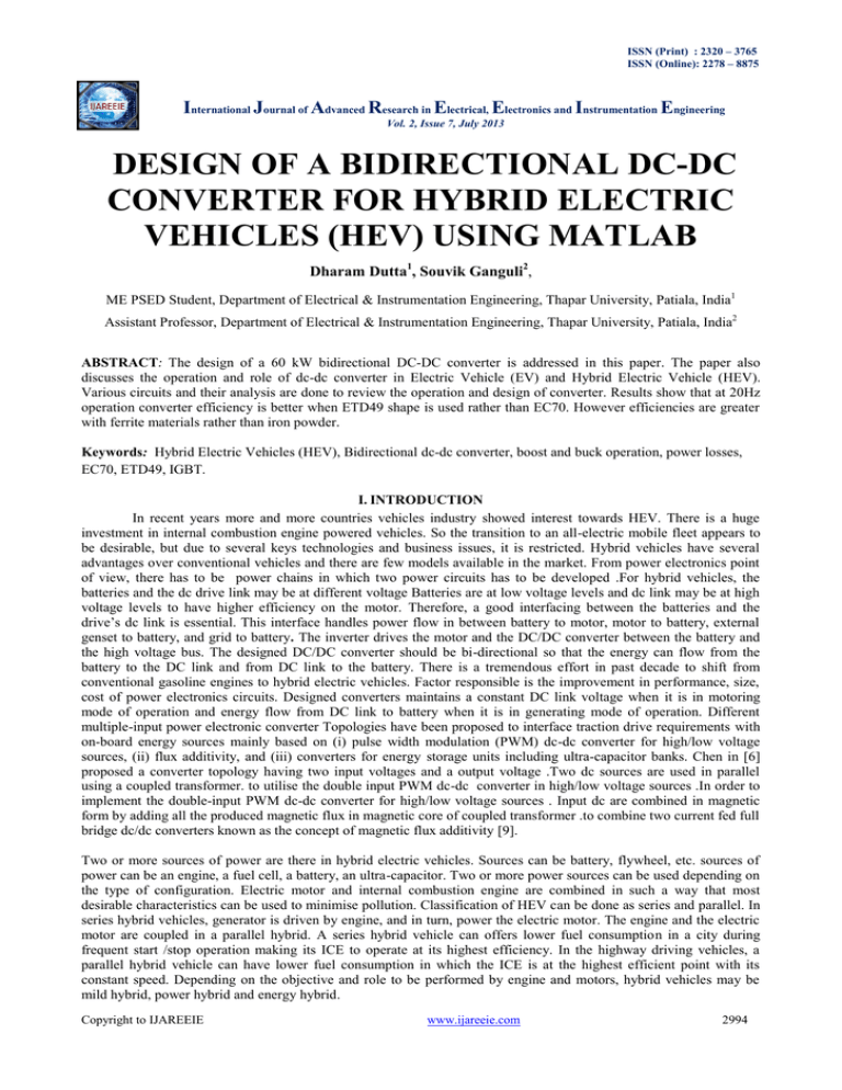 design of a bidirectional dc-dc converter for hybrid