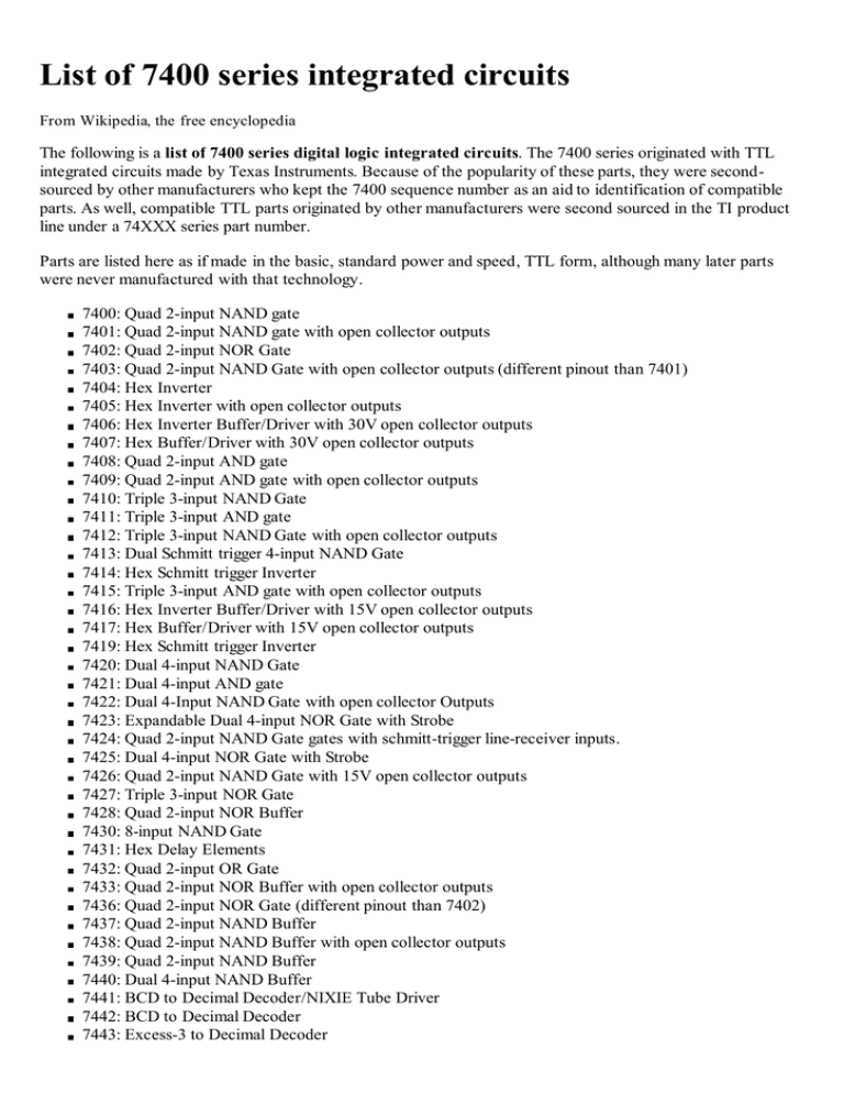 List Of 7400 Series Integrated Circuits