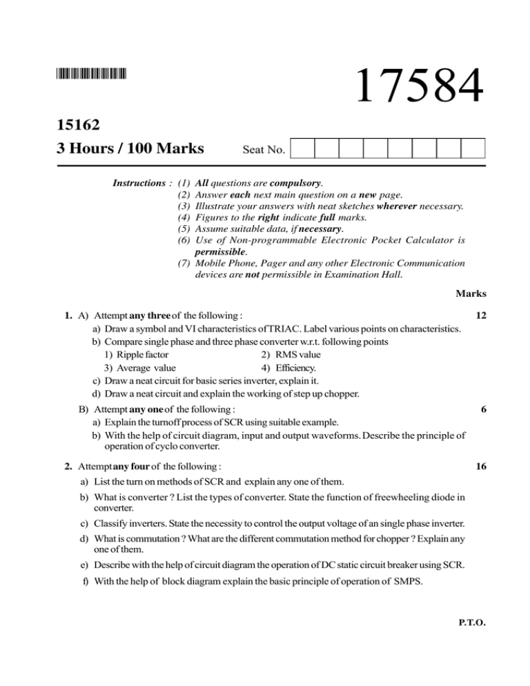 15162 3 Hours 100 Marks
