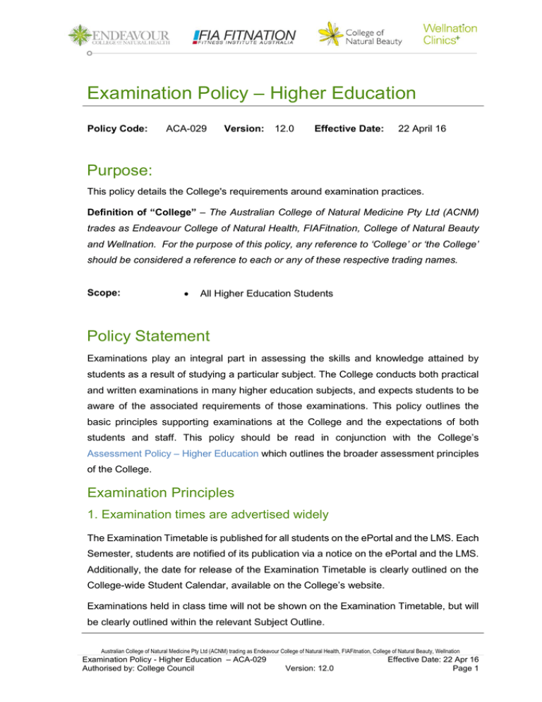 Examination Policy Higher Education