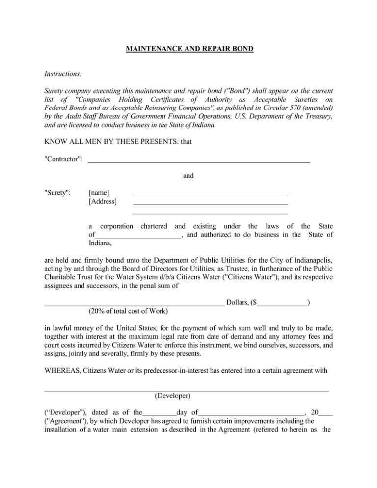 Maintenance Bond Contractor Maintenance Bond Contractor