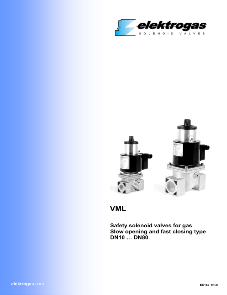 Safety solenoid valves for gas Slow opening and fast closing type