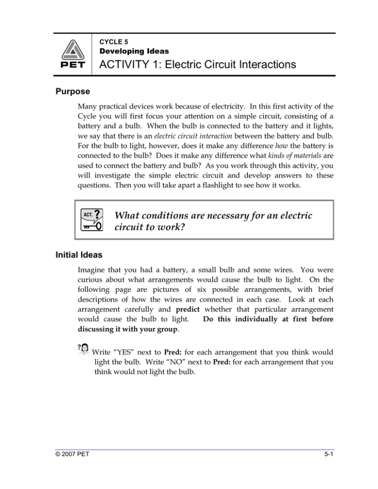 ACTIVITY 1 Electric Circuit Interactions
