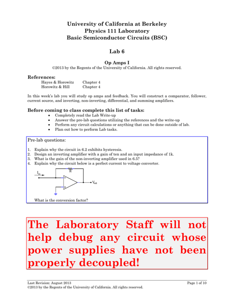 Op Amps Lab: Basic Semiconductor Circuits - Physics 111