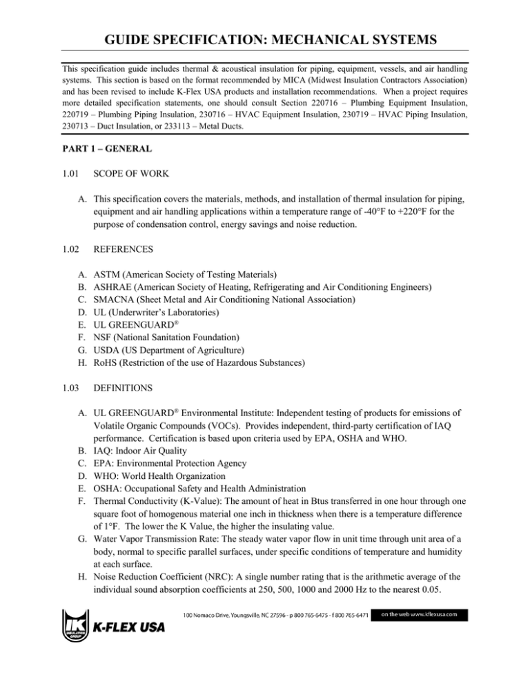 guide specification: mechanical systems - K