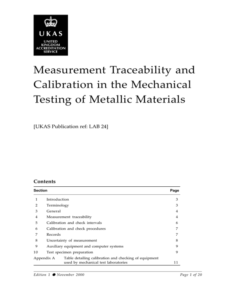 Measurement Traceability and Calibration in the Mechanical Testing