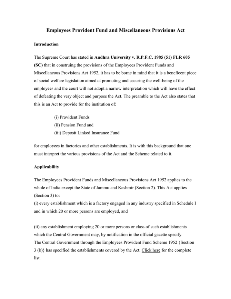 Employees Provident Fund And Miscellaneous Provisions Act
