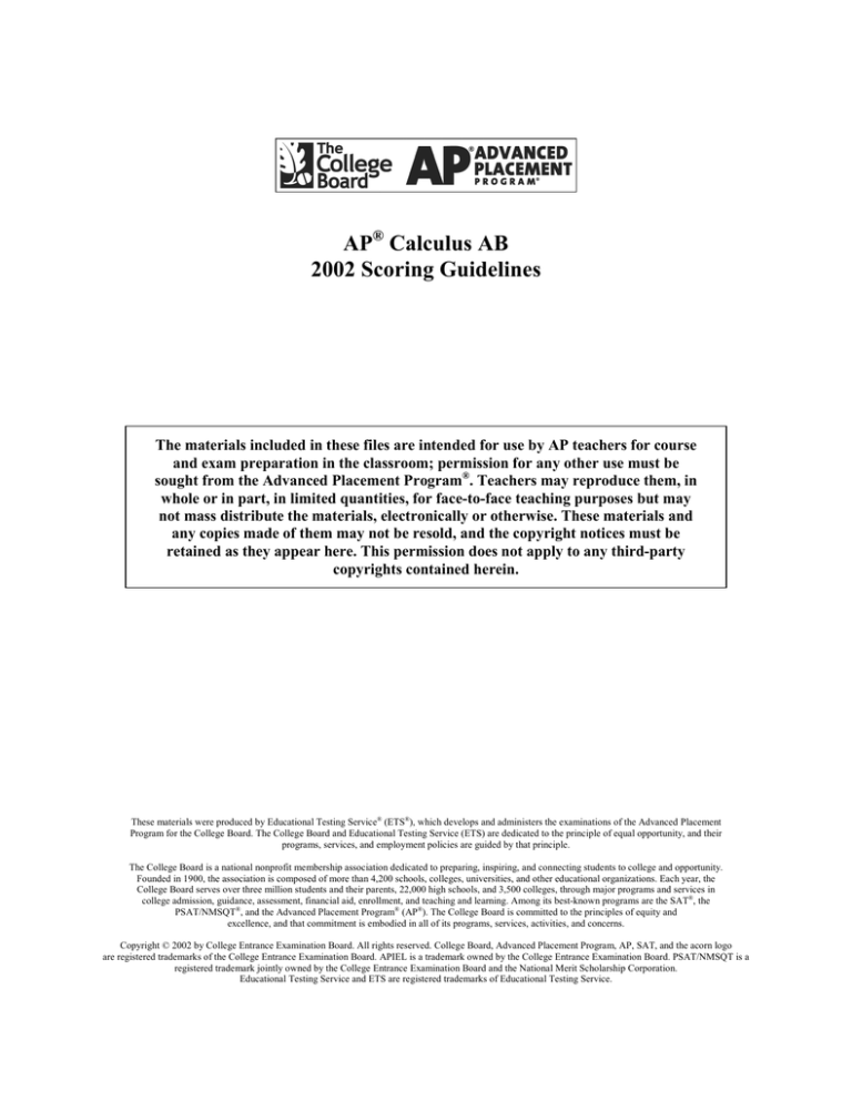 2002 AP Calculus AB Scoring Guidelines AP Central