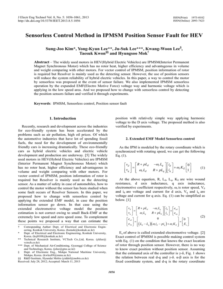 Sensorless Control Method In Ipmsm Position Sensor Fault For Hev