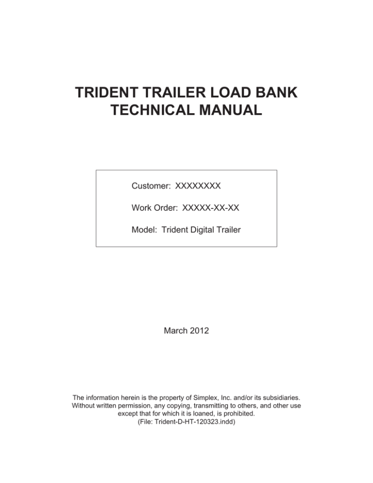 Simplex Trident Digital Trailer Load Bank Operator`s Manual