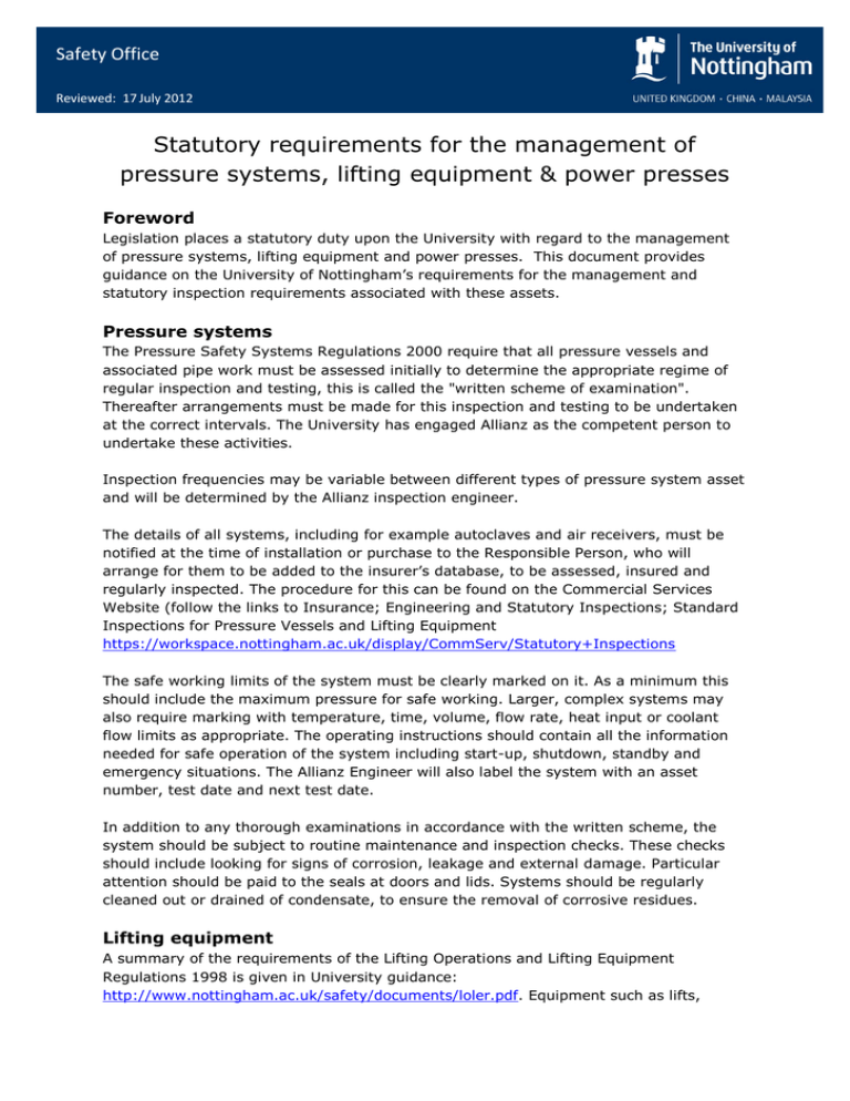 Statutory Inspections - University of Nottingham