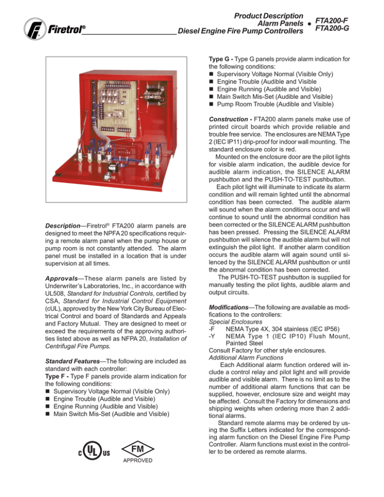 Product Description Alarm Panels Diesel Engine Fire Pump