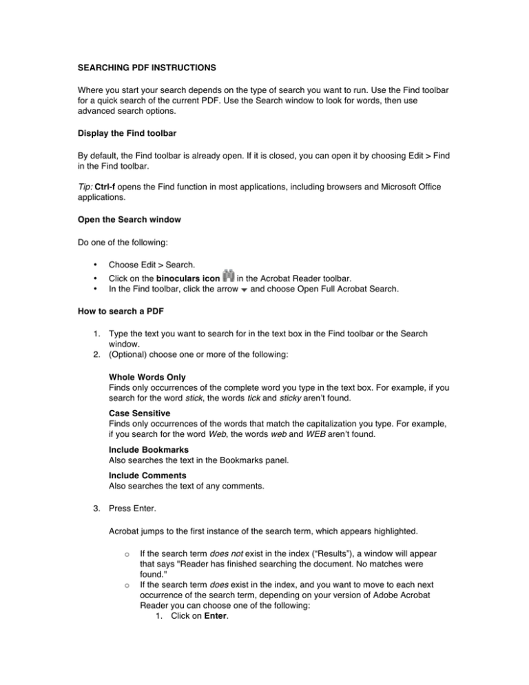 SEARCHING PDF INSTRUCTIONS Where You Start Your Search