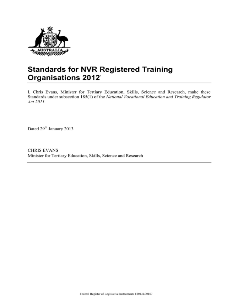 Standards for NVR Registered Training Organisations 20121