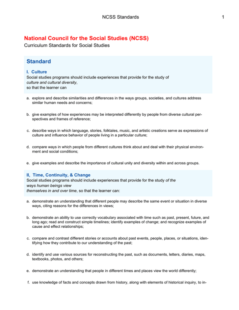 National Council for the Social Studies (NCSS)