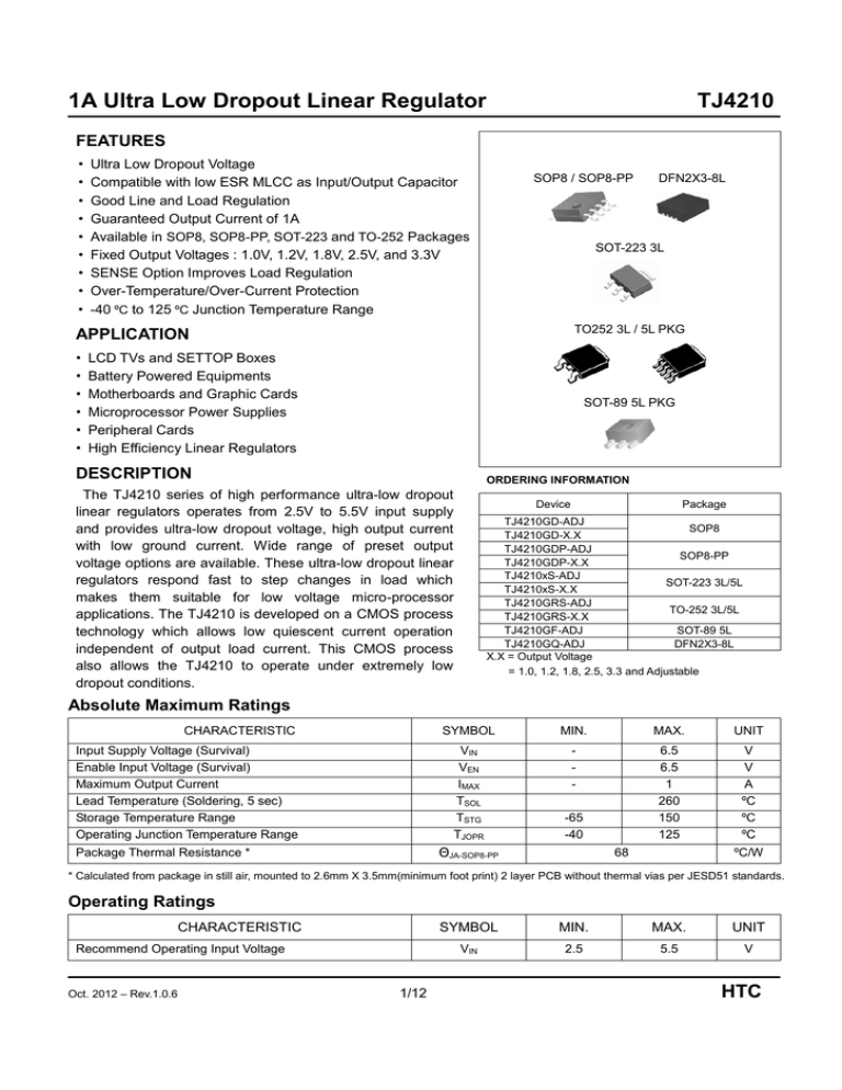 TJ4210: 1A Ultra Low Dropout Linear Regulator Datasheet
