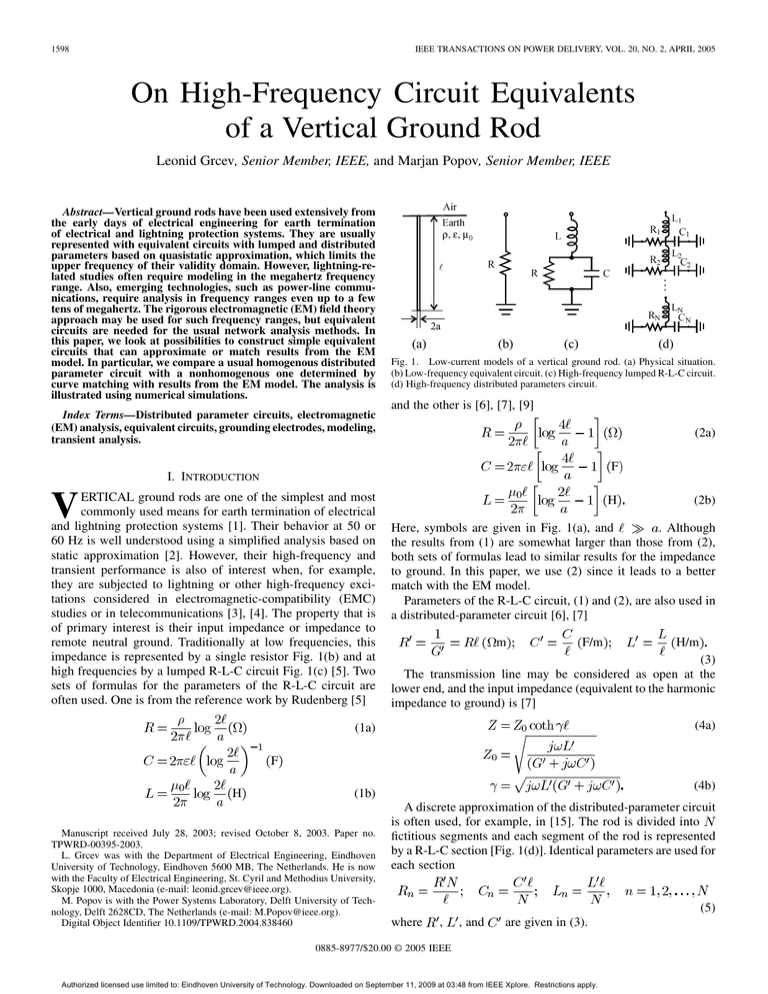 On High-Frequency Circuit Equivalents of a Vertical Ground Rod