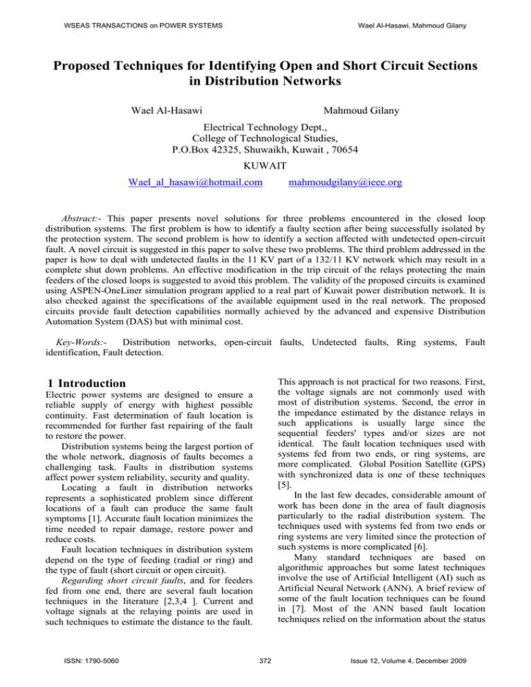 Proposed Techniques for Identifying Open and Short Circuit