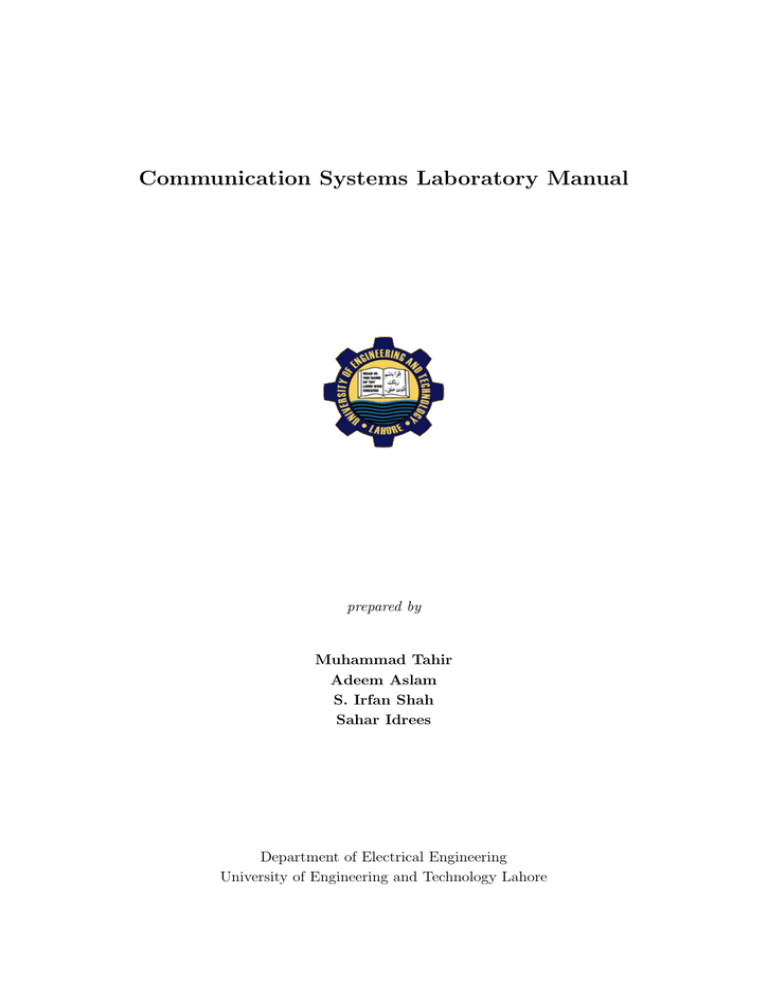 Communication Systems Laboratory Manual Communication Systems Laboratory Manual