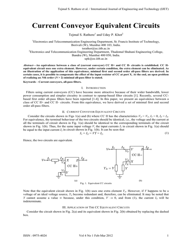 Current Conveyor Equivalent Circuits