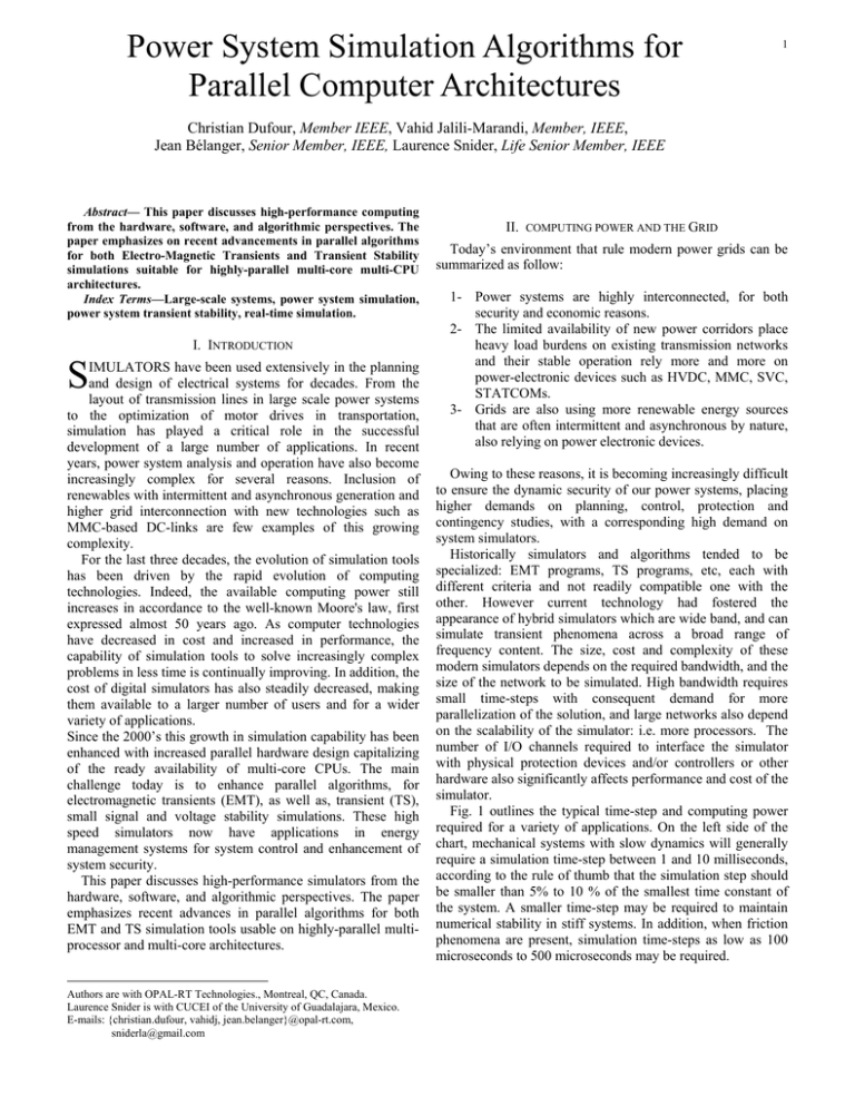 Power System Simulation Algorithms for Parallel Architectures