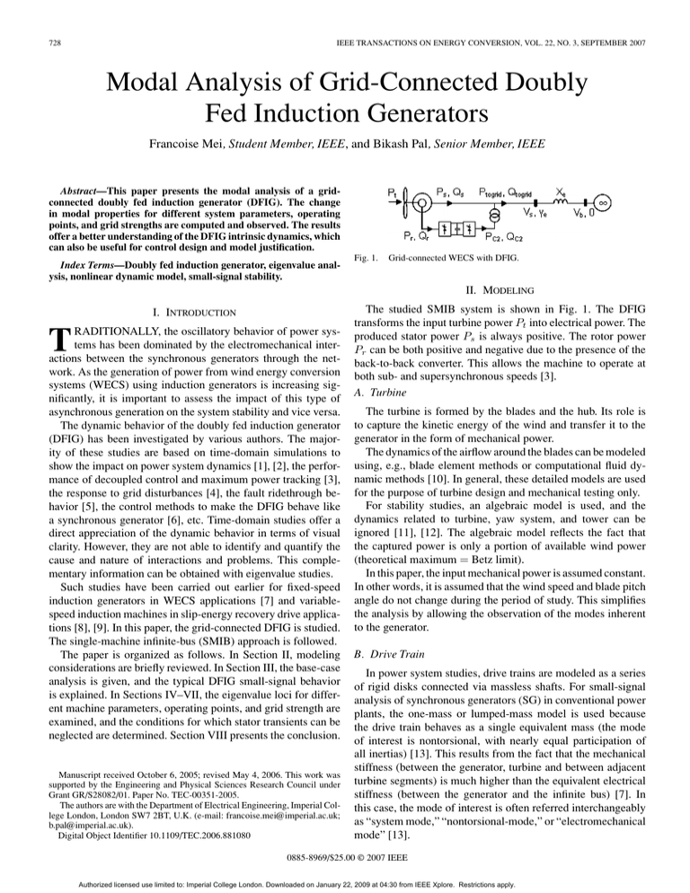 Modal Analysis of Grid-Connected Doubly Fed Induction