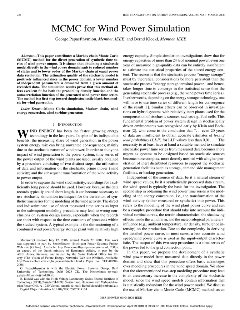 MCMC for Wind Power Simulation
