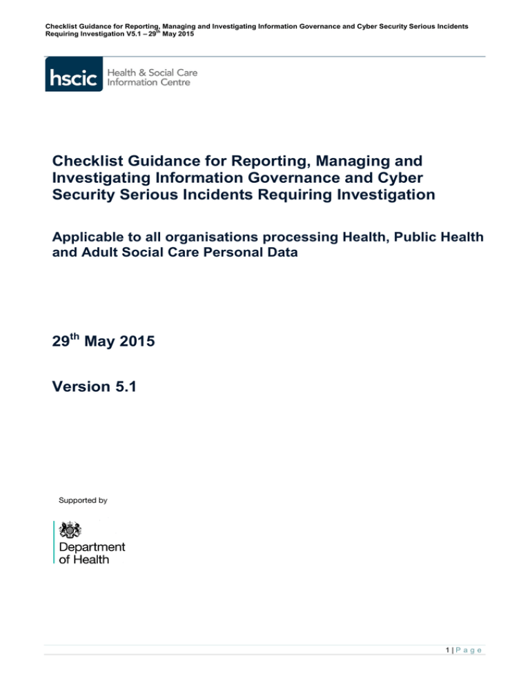 Checklist Guidance for Reporting, Managing and Investigating