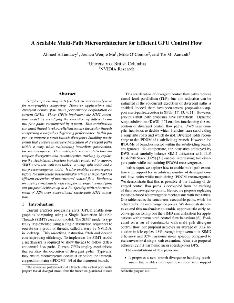 A Scalable Multi Path Microarchitecture For Efficient Gpu Control Flow