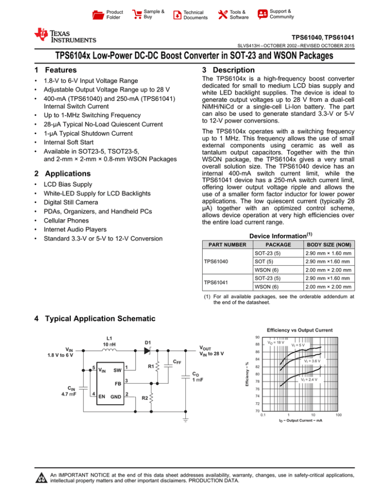 Low Power DC/DC Boost Converter in SOT