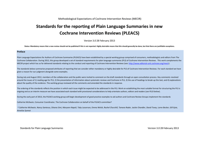 Standards For The Reporting Of Plain Language Summaries In New