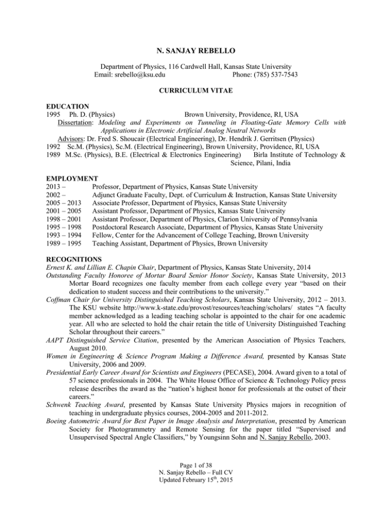 n. sanjay rebello - Department of Physics
