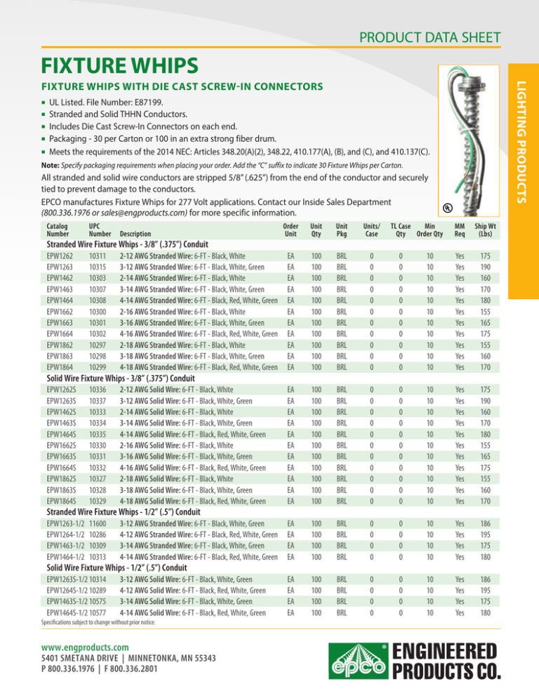 fixture whips - Engineered Products Company