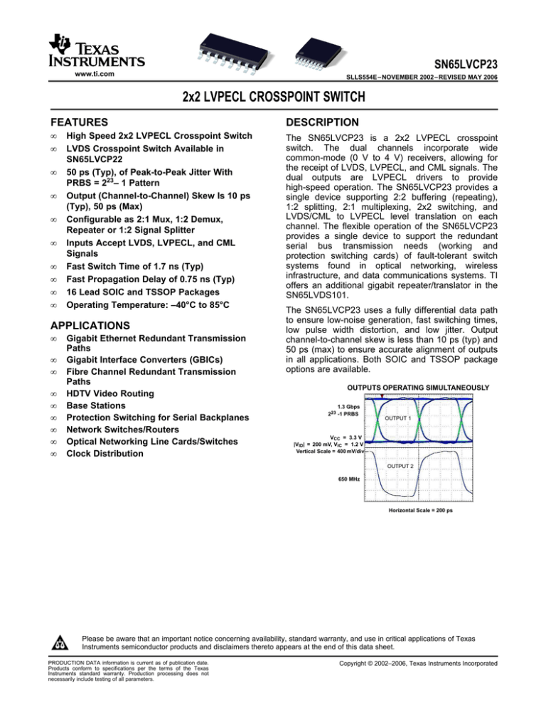 2x2 LVPECL Crosspoint Switch (Rev. E)