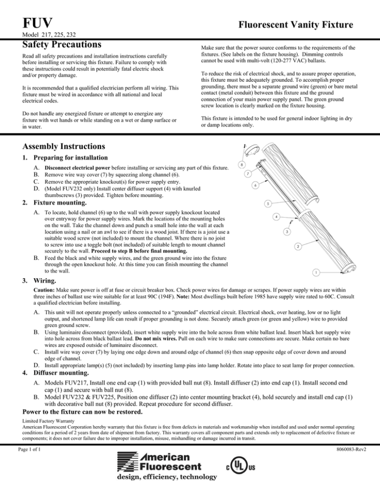 Fluorescent Vanity Fixture Safety Precautions