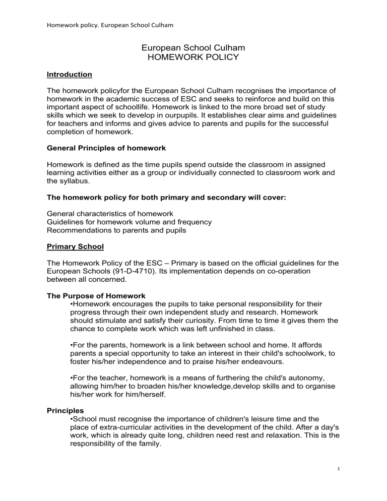 Homework policy ESC 25112014