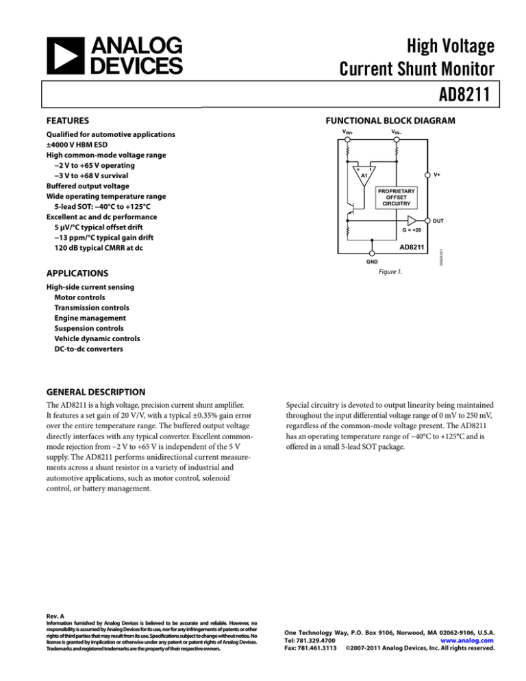 High Voltage Current Shunt Monitor AD8211